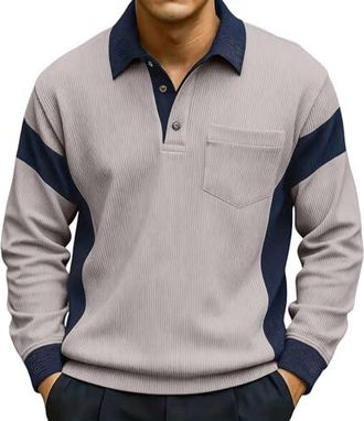 Generic Polo classique boutonn&eacute; pour homme, coupe classique, chemise vintage d&eacute;contract&eacute;e, haut basique doux, l&eacute;ger et respirant, gris, 3XL