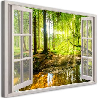 Feeby Viles - Leinwand Bilder - Fensterblick Natur- 120x80 cm- Deko Wohnzimmer - Wandbilder Schlafzimmer - Deko Aesthetic - Wand Deko - Leinwand Groß - Deko