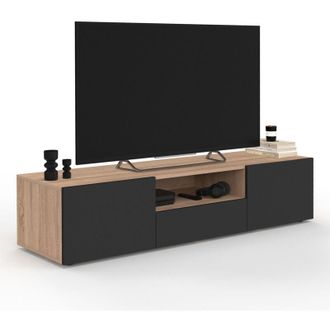 IDMarket TV-M&ouml;bel 140 cm ELI Holz in Bucheoptik schwarze T&uuml;ren