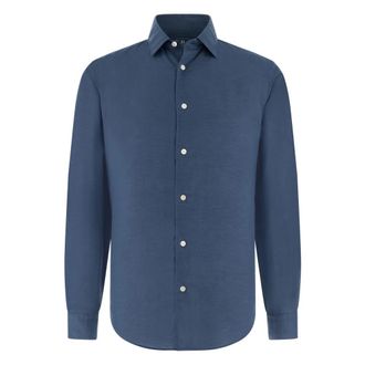 Boggi Milano Homme, Chemises, Bleu, Taille: S B Chemise en Tencel et Lin Coupe Regular