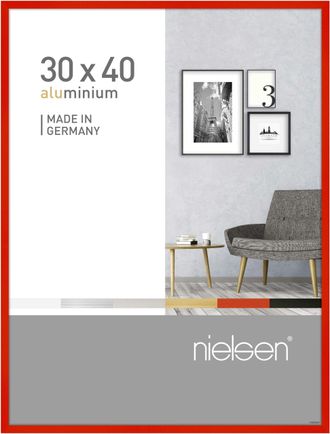 Nielsen Design Bilderrahmen, 30 x 40 cm, Aluminium, Rot glanz, Fotorahmen zum Aufh&auml;ngen im Hoch- & Querformat, Echtglas, Pixel