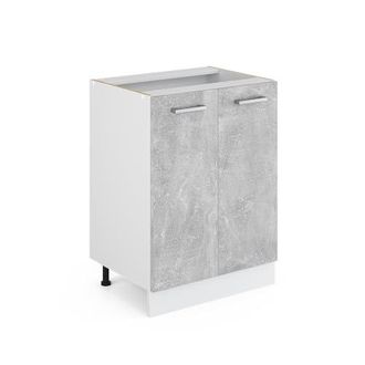 Vicco Meuble Bas Universel R-Line, B&eacute;ton/Blanc, 60 cm avec Portes, sans Plan de Travail