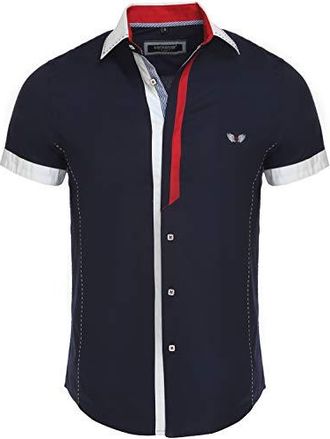 Carisma Chemise décontractée à manches courtes pour homme - Coupe ajustée avec col Kent 9007, bleu marine, L