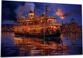 Wallario Herdabdeckplatte/Spritzschutz aus Glas, 2-teilig, 80x52cm, für Ceran- und Induktionsherde, Nostalgische Nachtfahrt