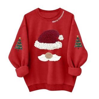 Generic Pull de No&euml;l pour femme - Grande taille - Haut &agrave; manches longues - Coupe ample - Motif imprim&eacute; de No&euml;l - Confortable - Pull chaud pour femme - Pull am