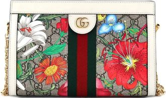 Gucci Ophidia Chain Shoulder Bag Flora GG Coated Canvas Small crossbody bag - Tons neutres