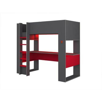 Vente-Unique Etagenbett 5050 Anthrazitrot mit Schreibtisch