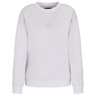 A|X Armani Exchange Damen-Sweatshirt mit Nieten auf der Brust und Rundhalsausschnitt, Optisches Wei&szlig;, XL