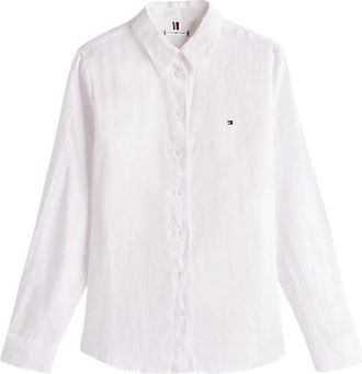 Tommy Hilfiger Femme, Blouses et Chemises, Blanc, Taille: 42 FR Chemise D&eacute;contract&eacute;e en Lin Style Classique