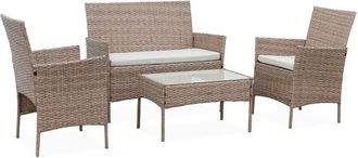 Sweeek Sweeek - Ensemble de jardin en résine tressée. salon 4 places fauteuil Moltès Naturel / Beige