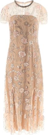 Self Portrait Femme, Robes, Rose, Taille: 38 FR Flower Sequin Embellished Midi Tulle Dress