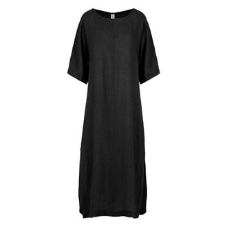 Bomboogie Femme, Robes, Noir, Taille: 40 FR Robe Droite en Lin