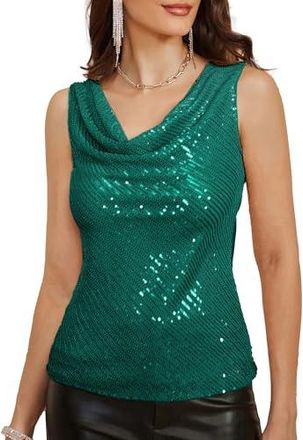 Grace Karin Femmes Haut à Paillettes sans Manches Col Bénitier Soirée Fête Blouse Brillante Extensible Doublée