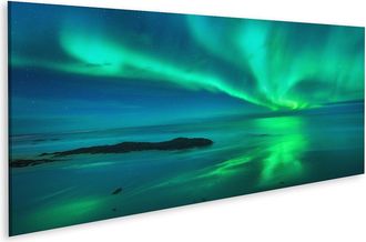 Islandburner Leinwandbild Aurora Auf Dem Meer Nordlichter Auf Den Lofoten Norwegen Sternenhimmel - Leinwand 120x40cm - Panorama