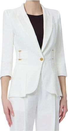 Elisabetta Franchi Femme, Vestes, Blanc, Taille: 42 FR Veste en m&eacute;lange de lin
