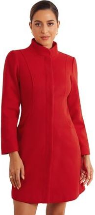 Allegra K Manteau dHiver pour Femme Col Montant Chaud Manteau Long Boutonnage Caban Chaud Élégant Trench-Coat Rouge XL