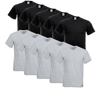Fruit Of The Loom Lot de 10 t-shirts col V pour homme, Multicolore (noir/gris)., L
