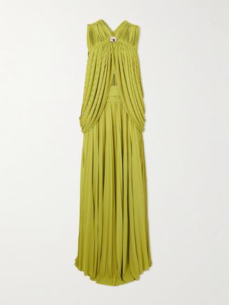 Proenza Schouler Bari Set Aus Oberteil Und Maxirock Aus Besonders D&uuml;nnem Jersey Mit Verzierung Und Falten - Gr&uuml;n