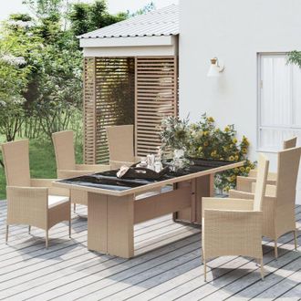 vidaXL vidaXL Table de jardin plateau en verre R&eacute;sine tress&eacute;e verre tremp&eacute;