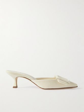 Manolo Blahnik Mules En Velours À Boucles Maysale 50 - Crème
