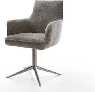 DELIFE Drehstuhl Heira-Flex mit Armlehnen Boucl&eacute; Soft Schlamm Fu&szlig;kreuz Graphit 360&deg; drehbar Wippfunktion Taschenfederkern, Esszimmerst&uuml;hle