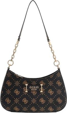 Guess sac &agrave; &eacute;paule Carrie Logo Top Zip Shoulder Bag Espresso Logo marron fonc&eacute;