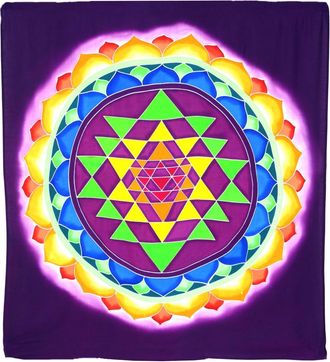 Guru Shop Wandbehang, Wandtuch, Wandbild, Batiktuch - Yantra im Lotus Lila, Synthetisch, 110x95x0 cm