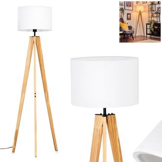 HOFSTEIN Stehleuchte Soungou, Stehlampe aus Holz/Metall im skandinavischen Design, Boho-Style, Schirm aus Stoff, Ø 38 cm, E27, 160 cm, mit Fußschalter - Wohnzi