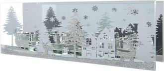 Kaemingk Glasteelichthalter 4er mit Motiv Hirsch/Wald/H&auml;user Adventsteelichthalter