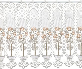 Plauener Spitze by Modespitze, Store Bistro Gardine Scheibengardine mit Stangendurchzug, hochwertige Stickerei, Höhe 50 cm, Breite 96 cm, Creme/Beige/Lachs