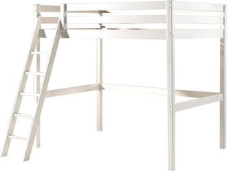 M&S Collection Lit mezzanine 140x200 cm en pin massif laqu&eacute; blanc - Hauteur sous lit 145 cm - Sommier inclus - Design scandinave pour chambre enfant