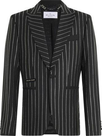 Philipp Plein Homme, Vestes, Noir, Taille: 4XL Blazer Jacquard Coupe Lord Strass