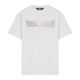 Just Cavalli Femme, Tops, Blanc, Taille: 42 FR T-shirt en coton avec logo
