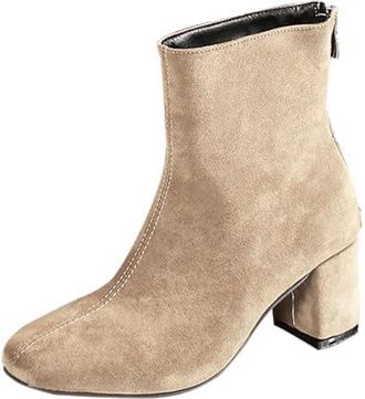 Generic Bottines pour femme &agrave; talon bloc moyen - Couleur unie - Fermeture &eacute;clair dans le dos - &Eacute;l&eacute;gantes et d&eacute;contract&eacute;es - Pour le bureau et les f&ecirc;tes, kaki,