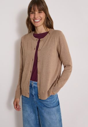 Cecil Cardigan CECIL, Damen, Gr. XXL (46), creamy mocha melange, Web, 60% Baumwolle, 40% Viskose, unifarben, comfort fit normal, Rundhals, Rippb&uuml;ndchen, Str