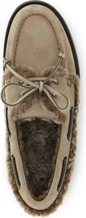 Brunello Cucinelli Womens Shearling-Trimmed Suede Loafers Aw25 W