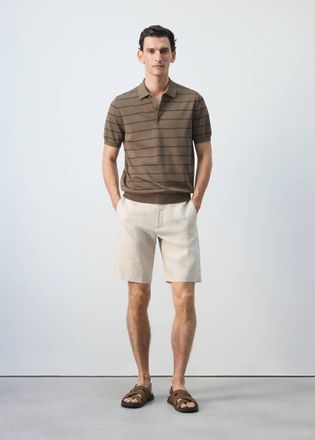 Mango Polo maille fines rayures marron moyen - Homme - XXL - MANGO MAN
