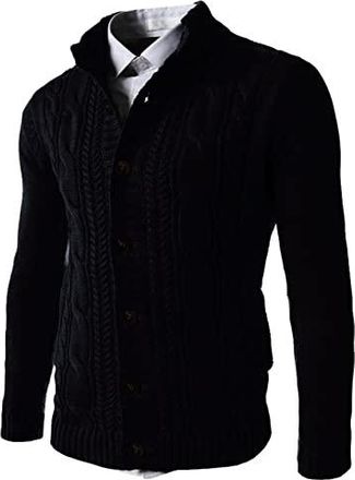Generic Cardigan tricot&eacute; &eacute;pais &agrave; manches longues pour homme - Pull en tricot torsad&eacute; - Col montant - Automne et hiver - Chaud - V&ecirc;tement dext&eacute;rieur d&eacute;contract