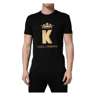 Dolce & Gabbana Homme, Tops, Noir, Taille: XS T-shirt ras du cou en coton avec &eacute;cusson King