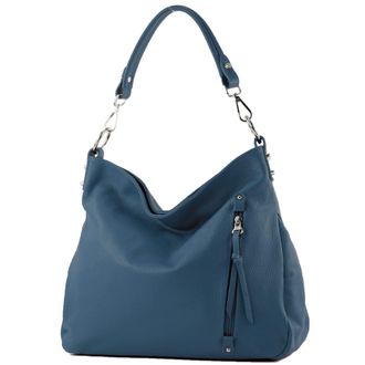 modamoda.de T183 Damen Schultertasche Handtasche Tragetasche Echtleder Gro&szlig; handmade in Italy, Farbe:Saphirblau