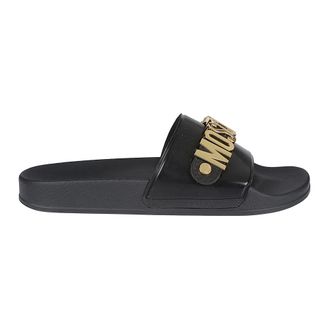 Moschino Homme, Chaussures, Noir, Taille: 43 EU Logo Print Pool25 Slides