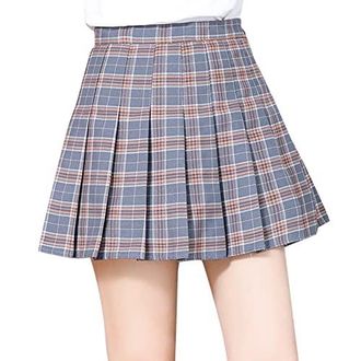 Generic Jupe courte pliss&eacute;e &agrave; carreaux pour femme - Taille haute - Jupe pliss&eacute;e - Jupe trap&egrave;ze - Tenue basique - Pour l&eacute;cole et les filles - Jupe de sport d&eacute;c