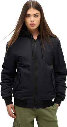 Superdry Damen MA1 Oversize Jacke mit Kapuze im Milit&auml;rstil Tiefschwarz L