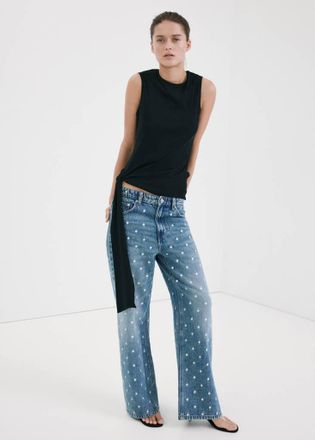 Mango Jean droit &agrave; pois bleu moyen - Femme - 32 - MANGO