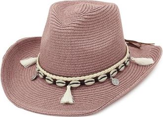 Eozy Chapeau de Cowboy en Paille pour Femme - Chapeau de Soleil dété - Chapeau de Plage - Chapeau de Western Panama, Rose, Taille Unique