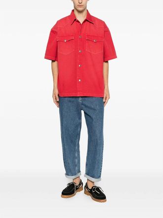 7 For All Mankind Short-Sleeve Denim Shirt - Red