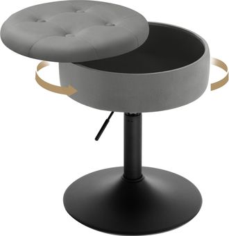 Woltu Schminktisch Stuhl, Sitzhocker mit Stauraum, Hocker H&ouml;henverstellbar aus Bequemem Samt, 360&deg; drehbar, F&uuml;r Schlafzimmer, Wohnzimmer, Esszimmer, Dunkelg