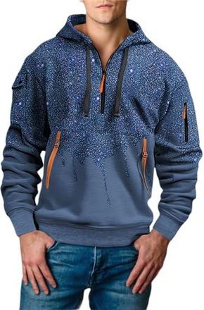 Generic Pull à capuche imprimé graphique pour homme, motif floral 3D, sweat-shirt à manches longues pour homme, bleu, XXL