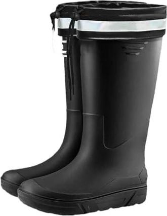 Generic Bottes de pluie à tube haut pour homme - En coton - Chaudes - En caoutchouc - Pour la pêche, Noir avec polaire détachable, 52