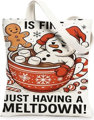Generic Sacs fourre-tout en toile motif bonhomme de neige de No&euml;l, motif pain d&eacute;pices, sacs de courses r&eacute;utilisables, toile l&eacute;g&egrave;re et lavable pour lhiver, bla